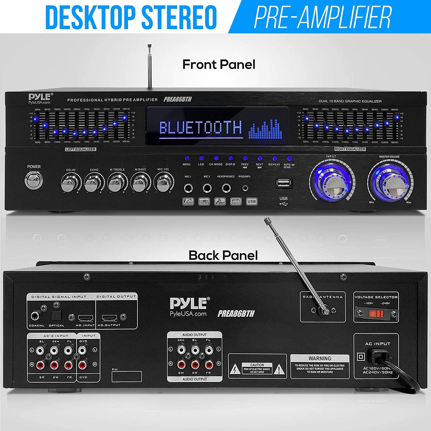 6-Channel Bluetooth Hybrid Home Amplifier - 1600W Home Audio Rack Mount ...