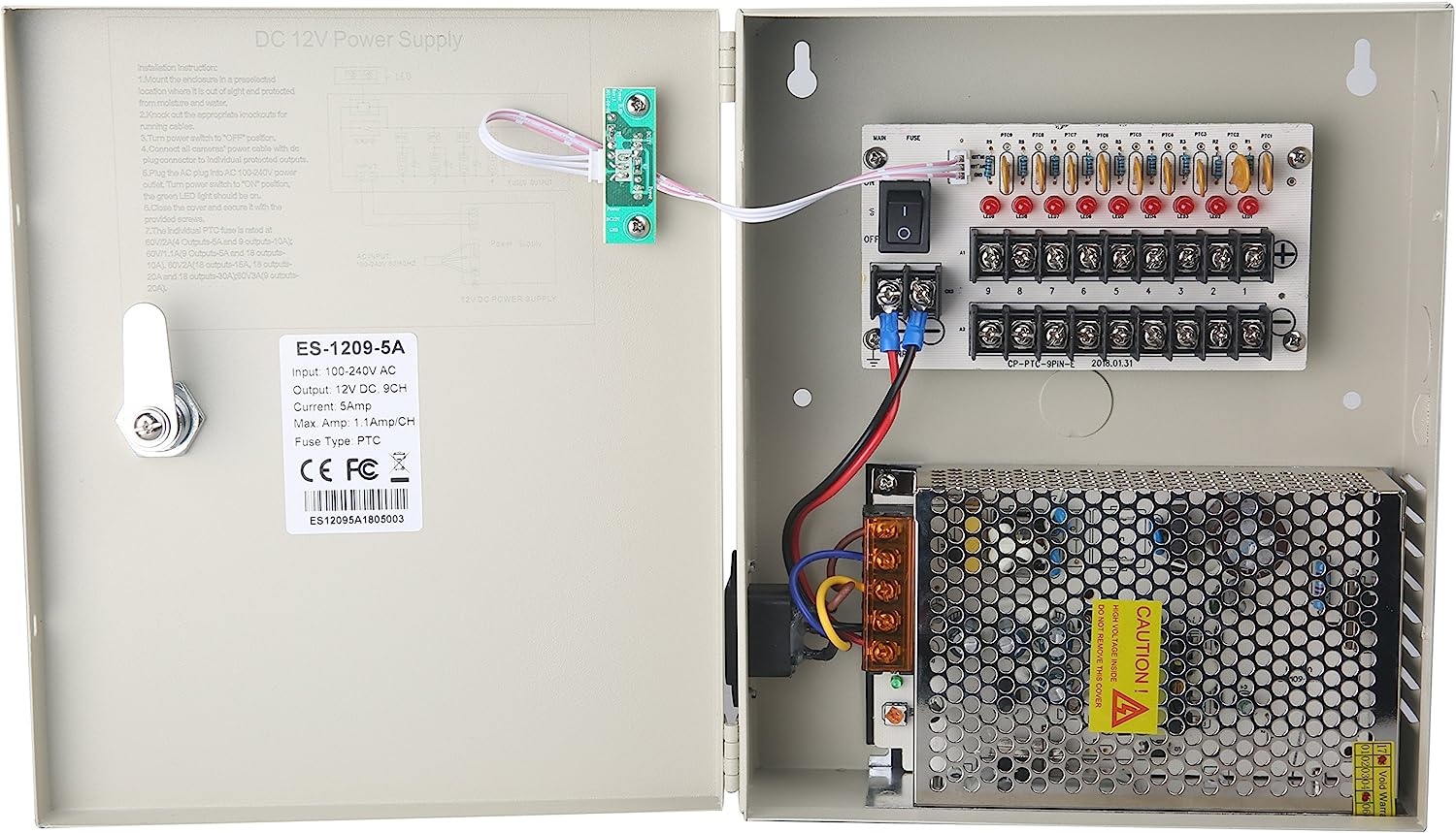 EVERSECU 18 Channel DC12V 20 Amp Reset Fuse CCTV DC Distributed Power ...