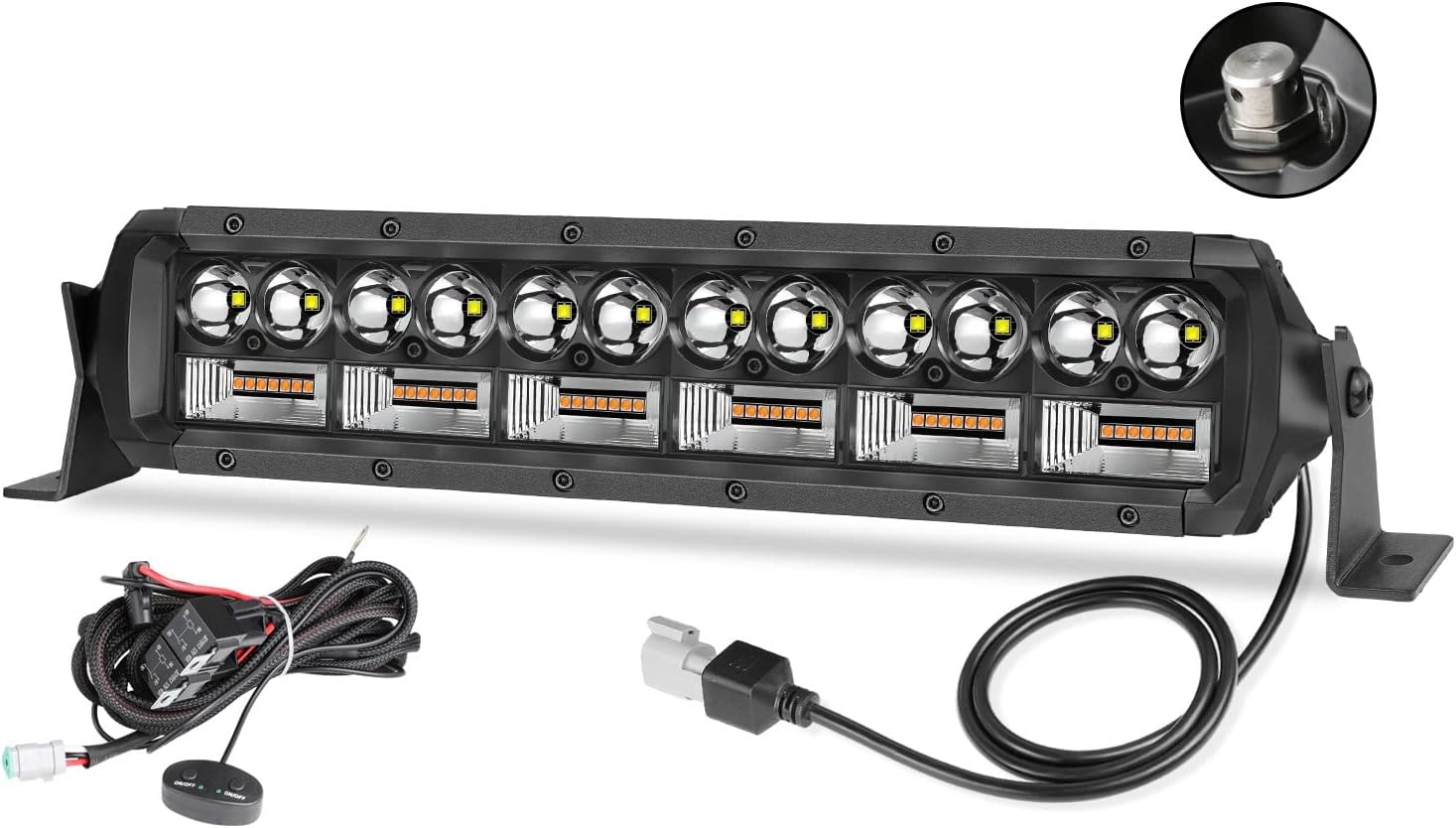 12 Inch LED Light Bar, Auto Power Plus White + Amber Dual Row Light Bar ...