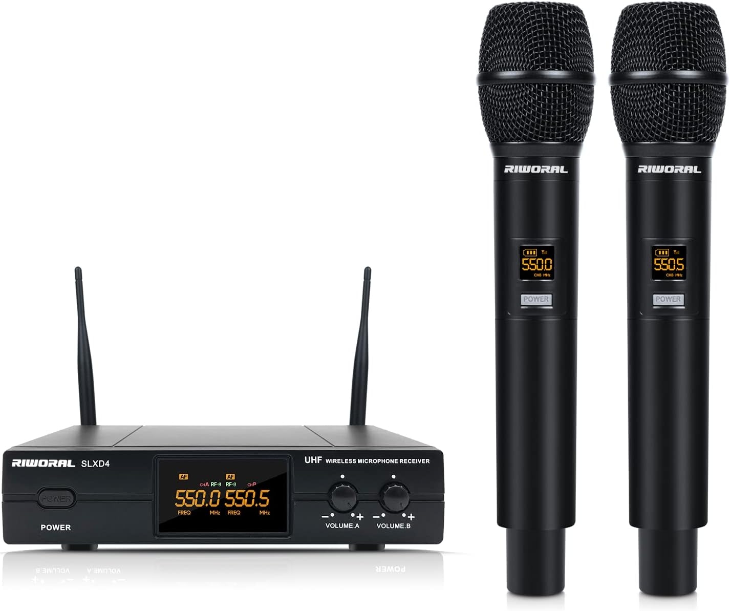 Riworal Wireless Microphone System with Dual UHF Cordless Handheld ...