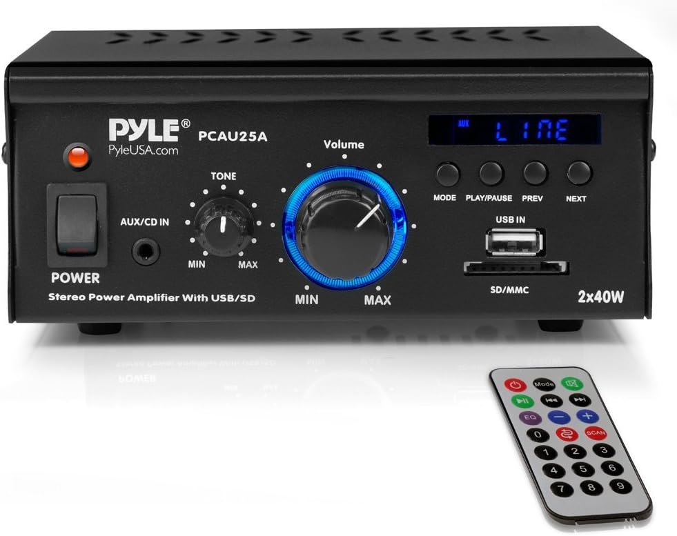 Pyle Home Home Audio Power Amplifier System - 2x40W Dual Channel Mini ...