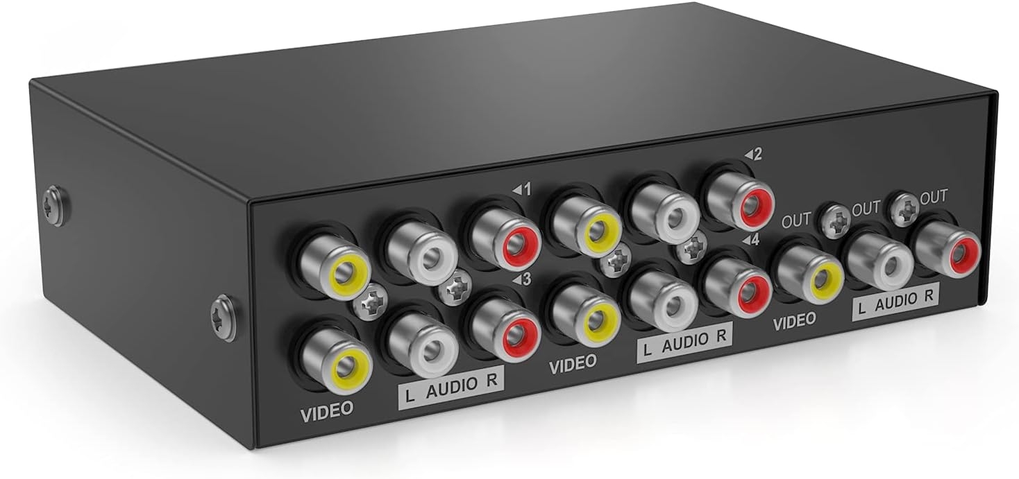 MT-ViKI 4 Way AV RCA Switch, 4 in 1 Out Composite Video L/R Audio ...