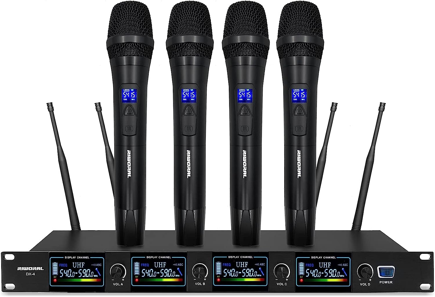 UHF Wireless Microphone System with 4 Cordless Handheld Dynamic Mic ...