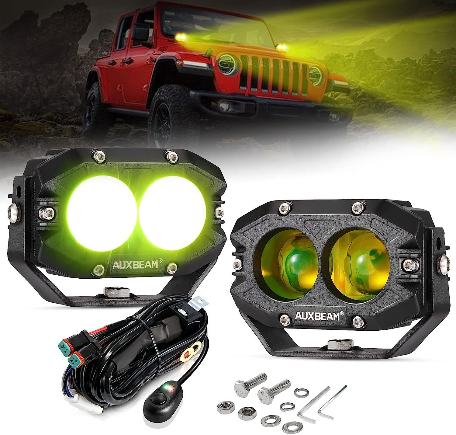 Auxbeam 4 Inch LED Pod, Square Pod Light with 5050 LED White Flood Beam ...
