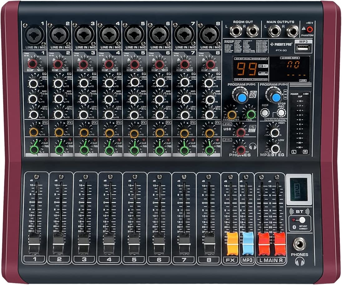 Professional DJ Audio Mixer, Phenyx Pro Sound Mixer, 8-Channel Sound ...