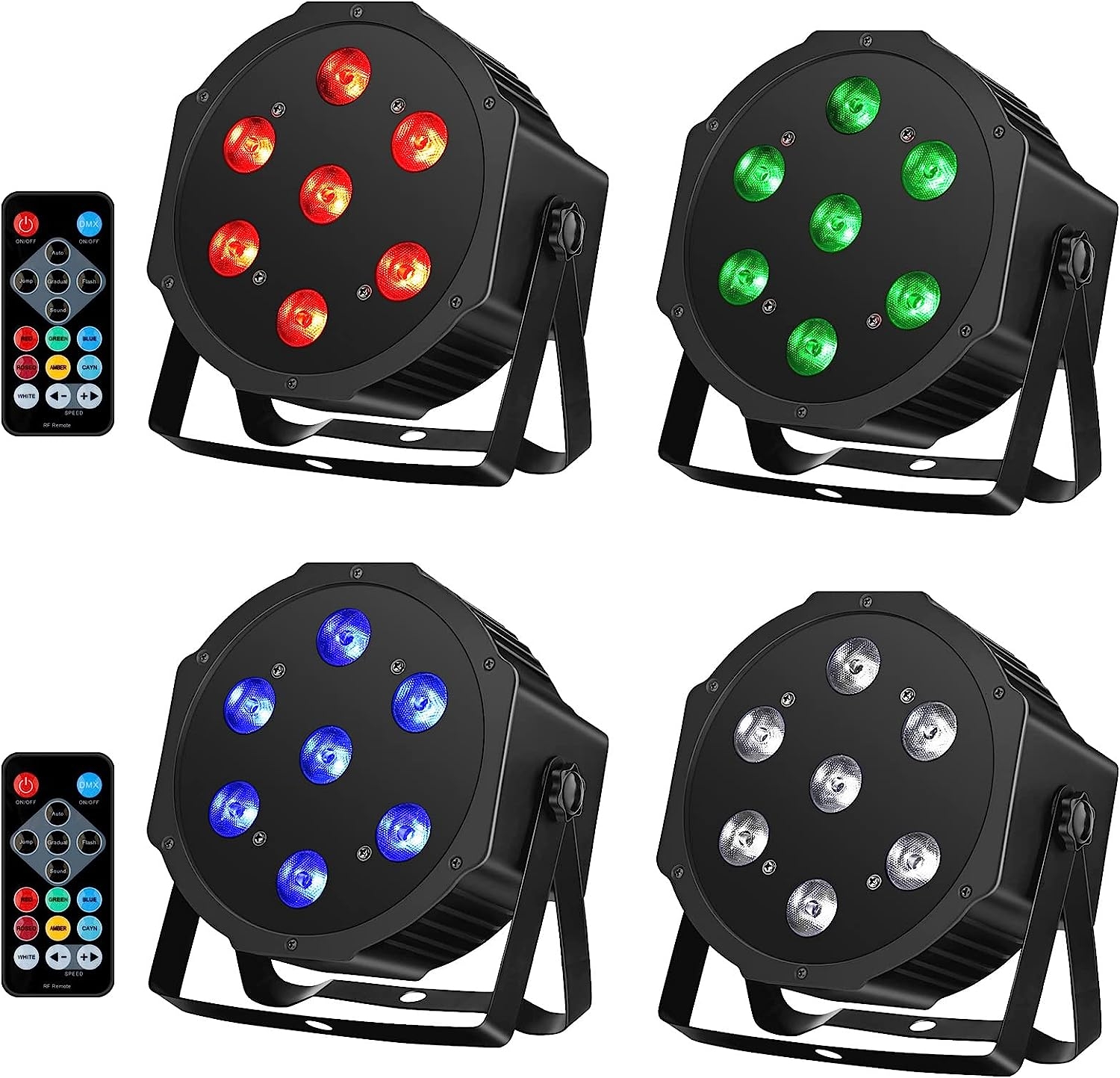 4 Pack Stage Light, 70W 7LEDs RGBW Par Lights with Remote Control ...