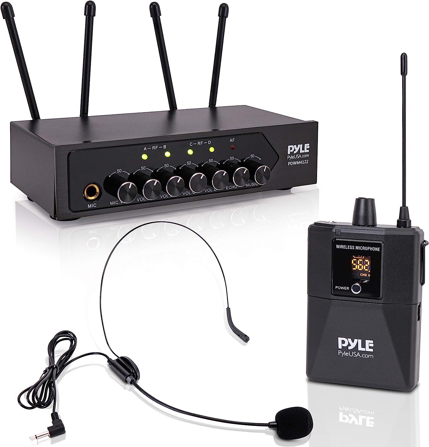 Pyle Portable UHF Wireless Microphone System - Battery Operated Four ...